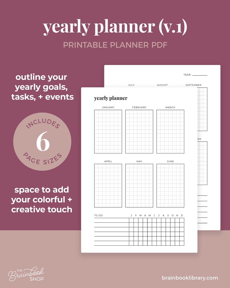 Yearly Planner Printable Yearly Overview Year at a Glance - Etsy