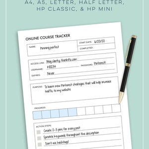 Online Course Tracker, Class Notes, Progress Log || A4 / A5/ Letter ...