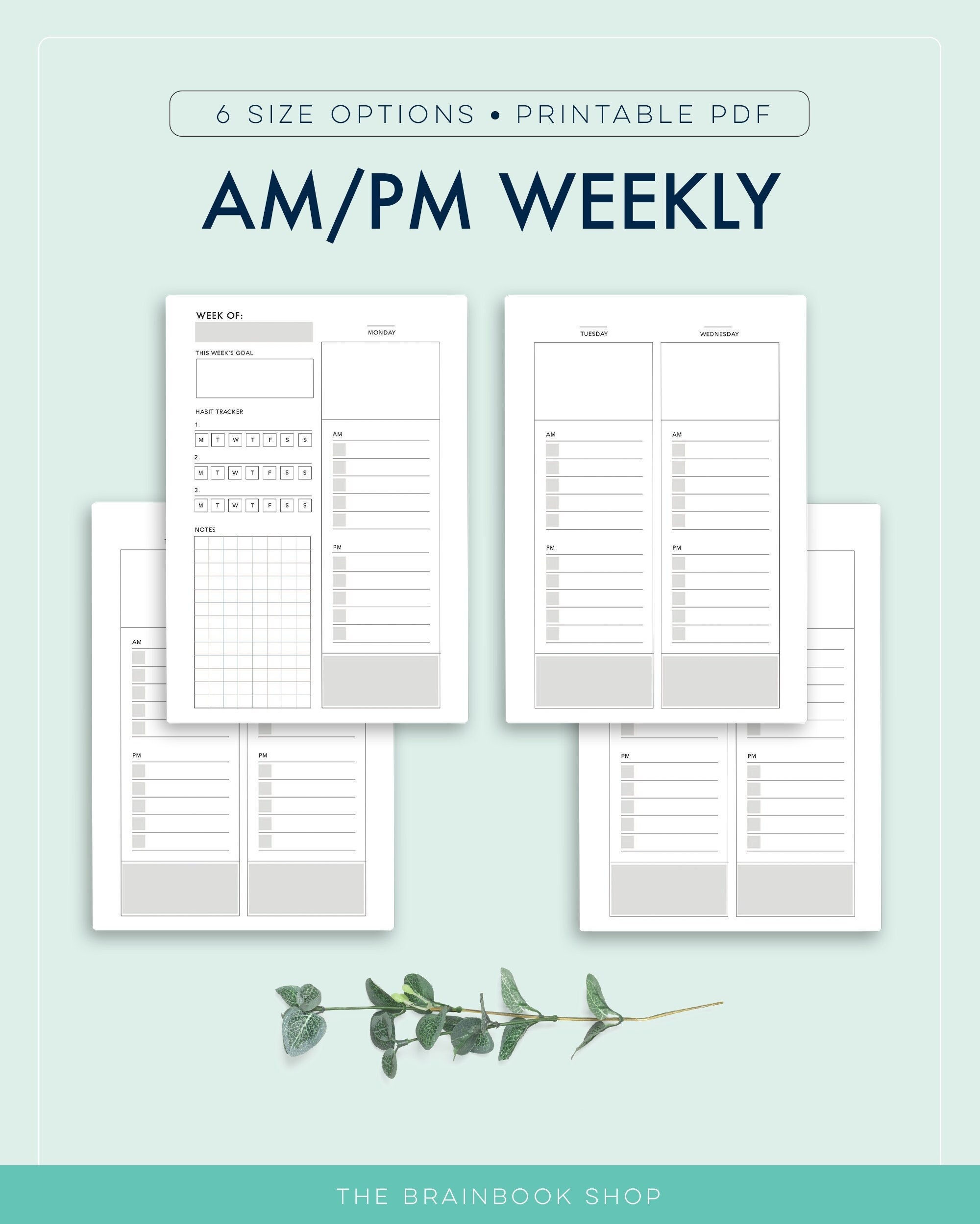 AM/PM Weekly Planner, Weekly Planner Layout, Weekly Habit Tracker, Week ...