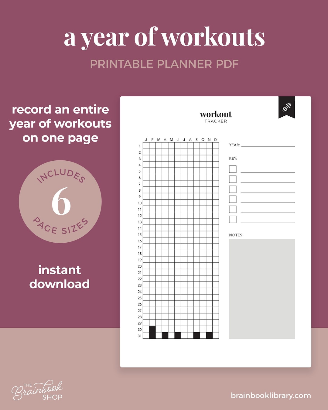 A Year of Workouts, Yearly Workout Tracker, Exercise Log, Workouts in ...