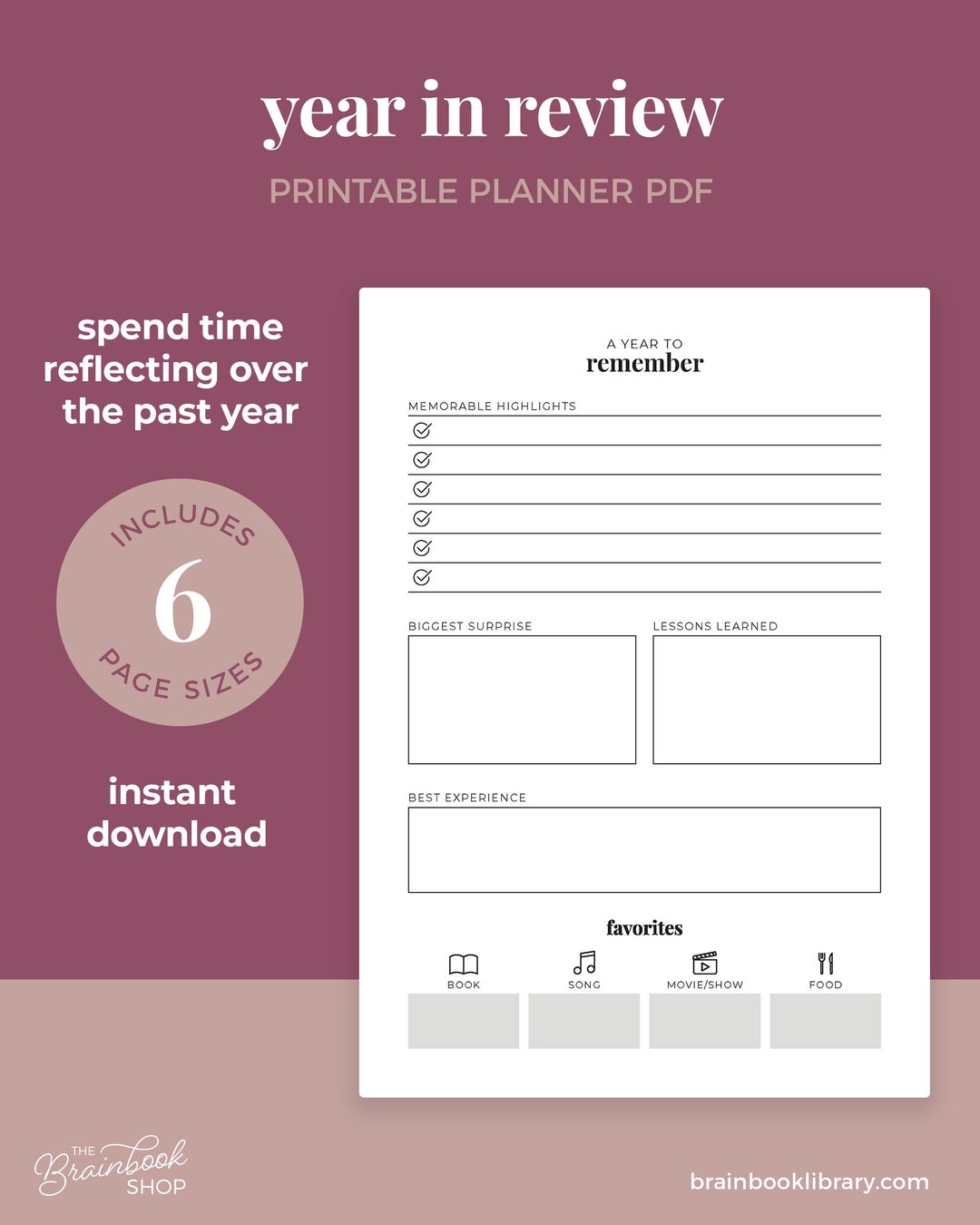 Year in Review, Self-reflection Journal, Yearly Review Printable ...