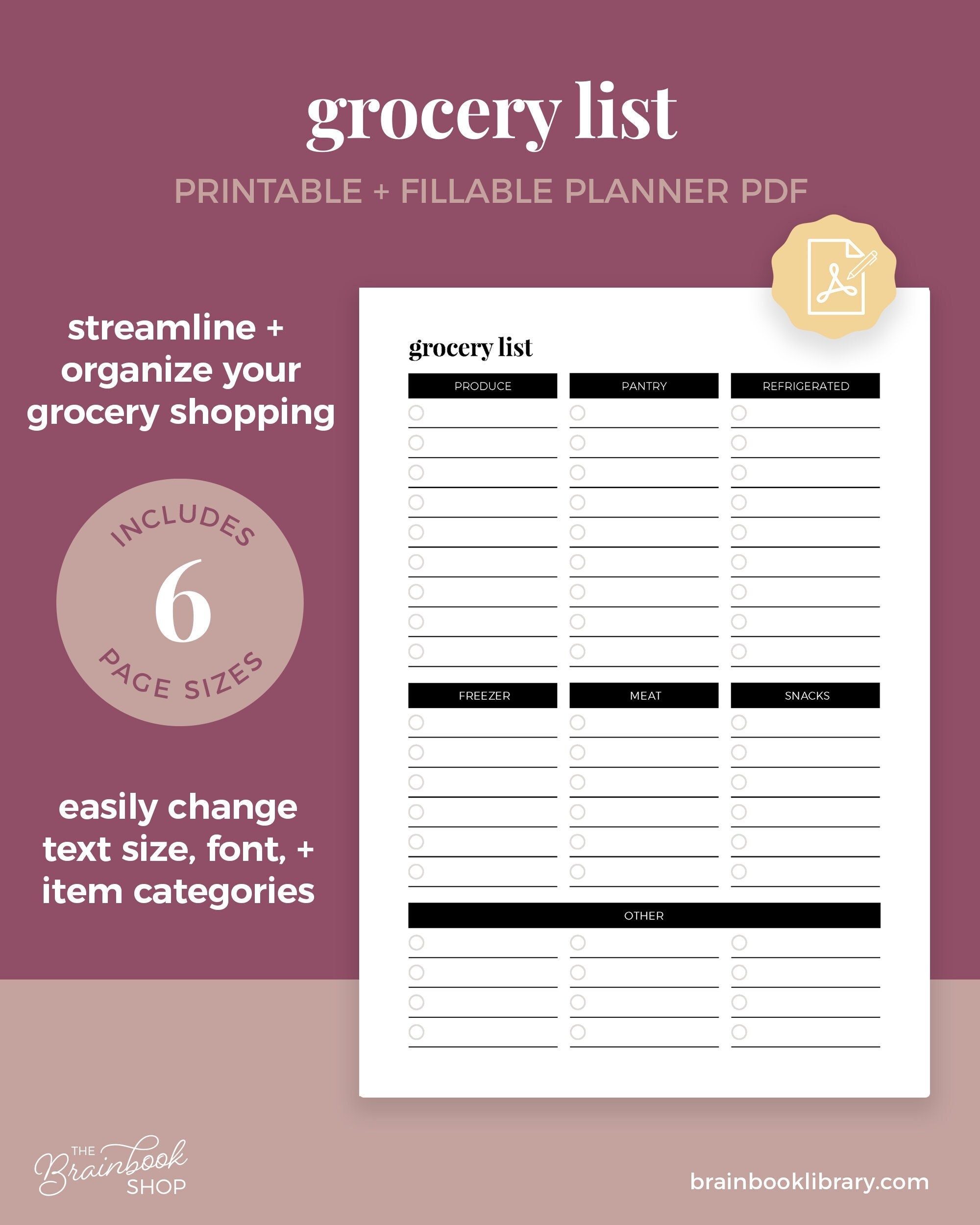 EDITABLE Grocery List PDF Form, Master Shopping List Printable ...