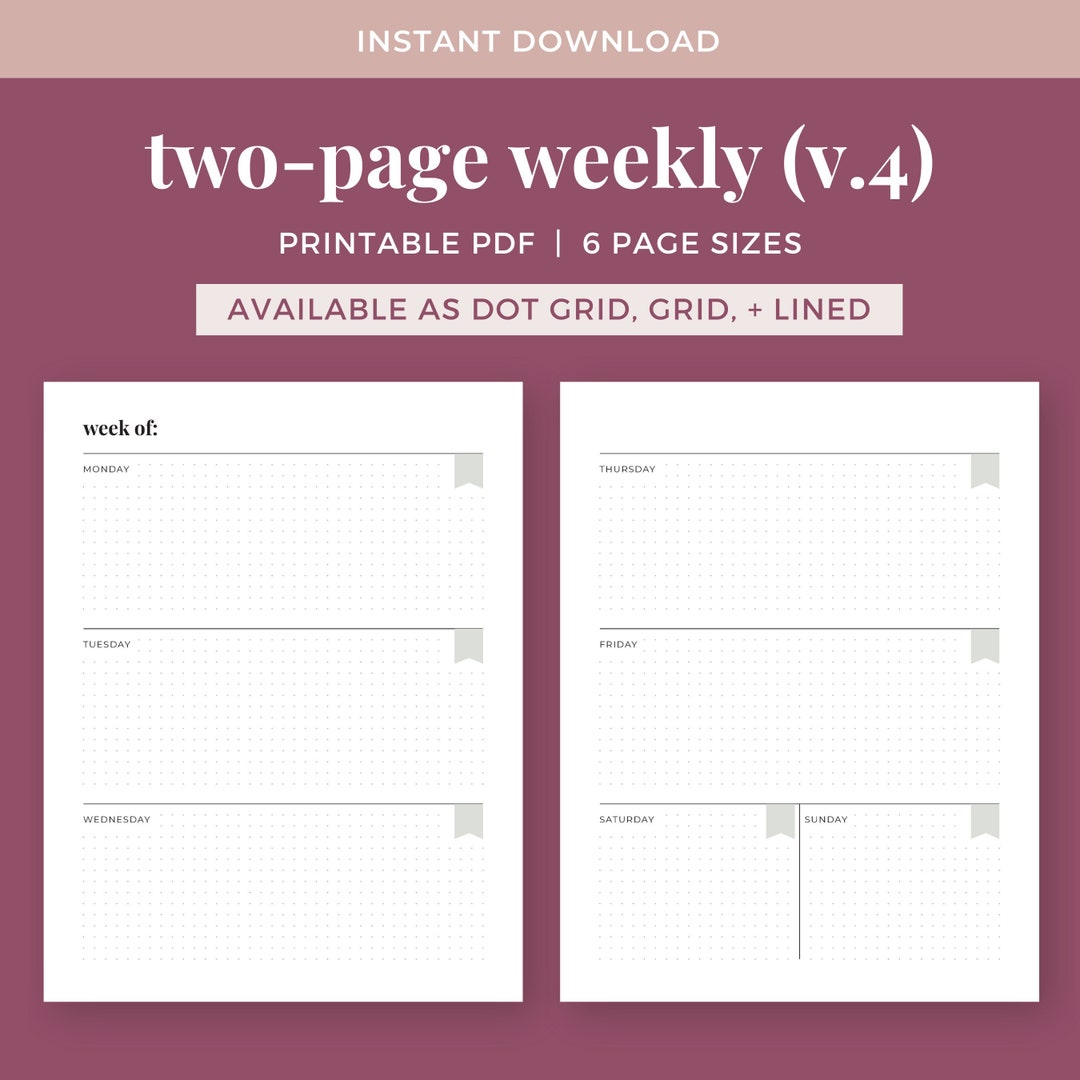 Weekly Planner Printable With Horizontal Layout, Minimalist Weekly ...