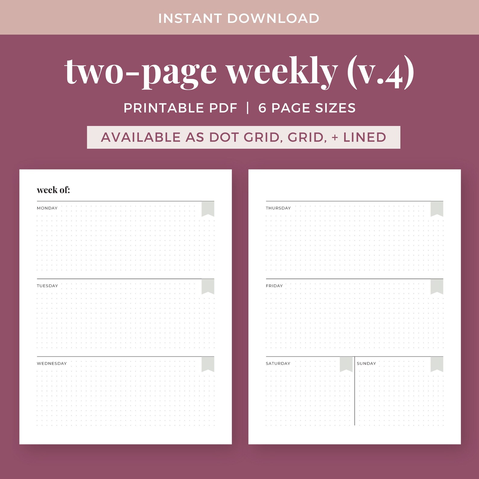 Weekly Planner Printable With Horizontal Layout, Minimalist Weekly Schedule PDF Download || A4 ...