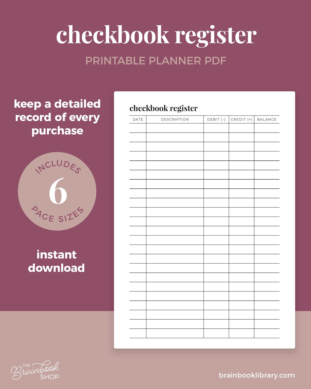 Checkbook Register, Checkbook Log Printable, Transaction Tracker || A4 ...
