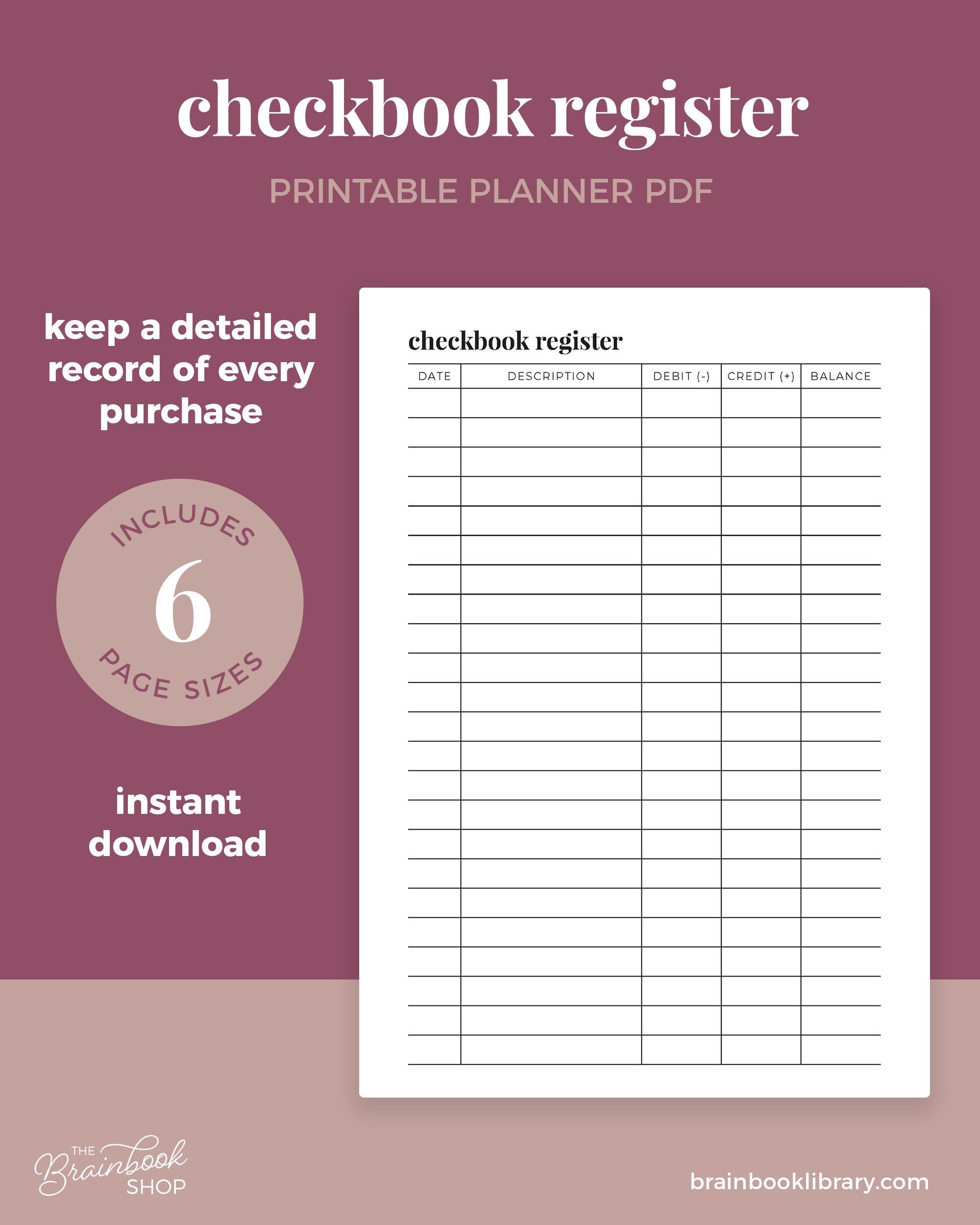 Checkbook Register, Checkbook Log Printable, Transaction Tracker || A4 ...