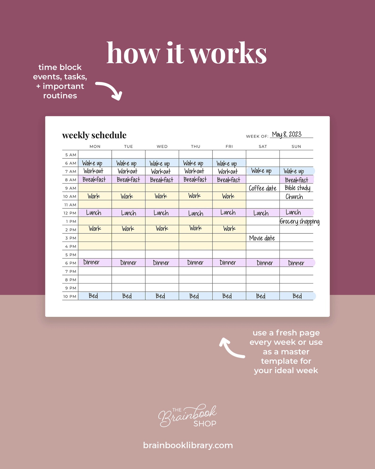 Weekly Schedule Printable, Weekly Planner, Hourly Weekly Schedule ...