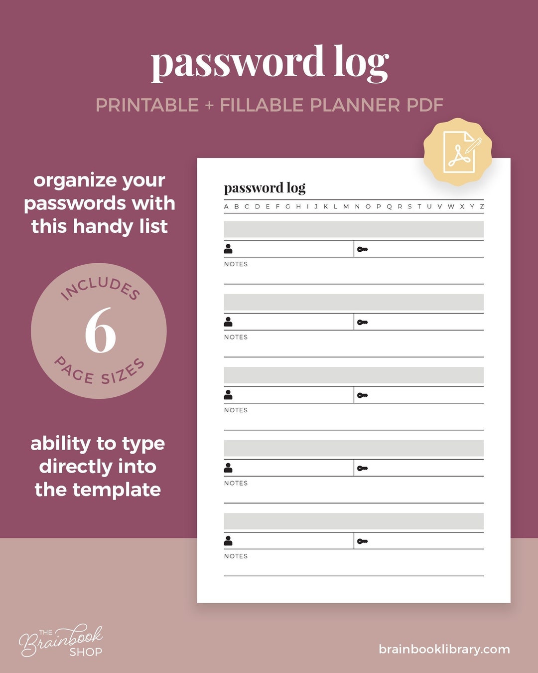 EDITABLE Password Log PDF Form, Password Tracker, Password List ...