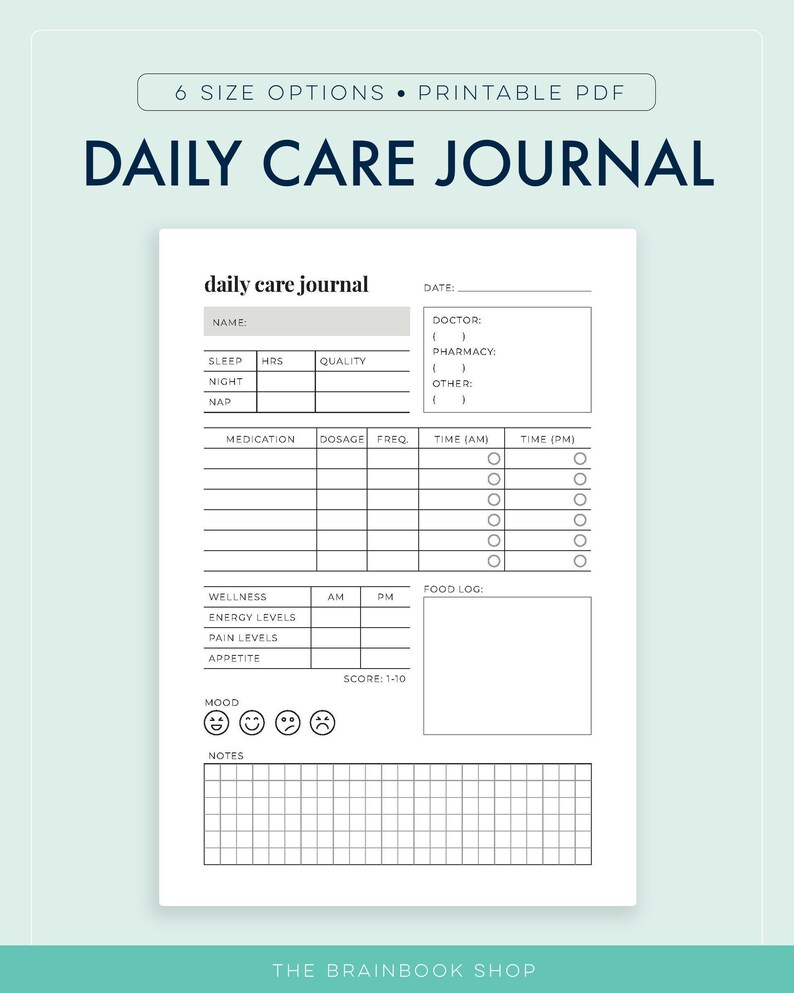 EDITABLE Daily Caregiver Journal, Caregiving Log, Caregiving Tracker ...