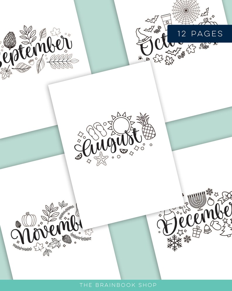 Monthly Cover Pages Printable Month Coloring Pages Seasonal | Etsy