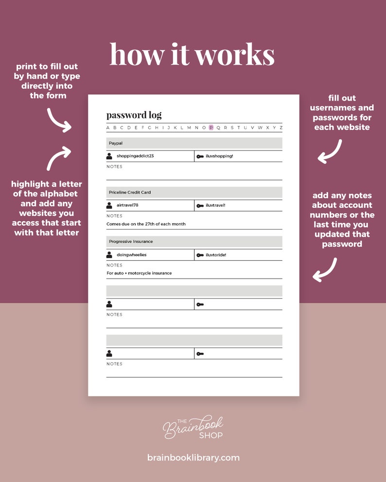 EDITABLE Password Log PDF Form, Password Tracker, Password List ...