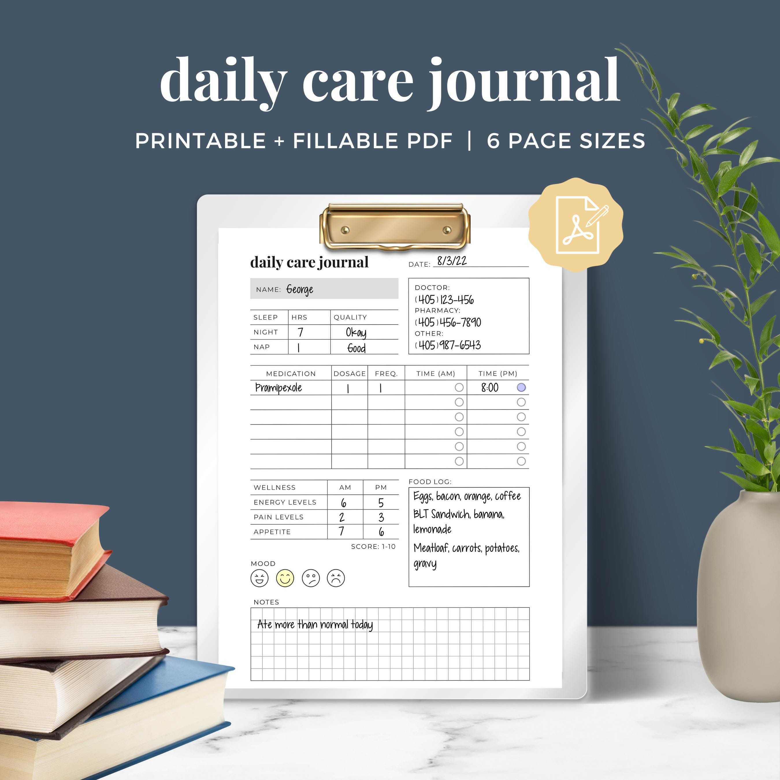 EDITABLE Daily Caregiver Journal, Caregiving Log, Caregiving Tracker ...