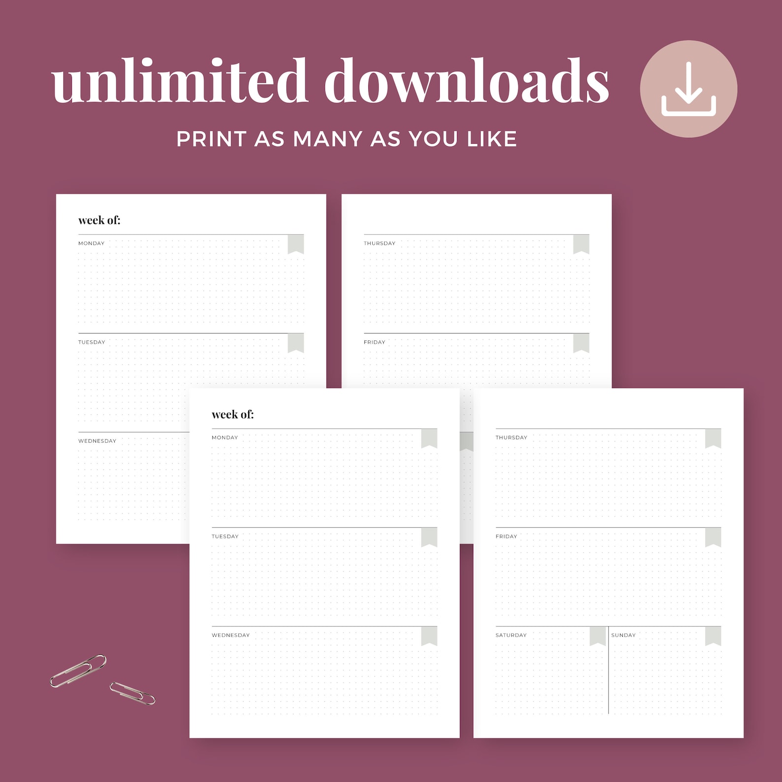 Weekly Planner Printable With Horizontal Layout, Minimalist Weekly ...