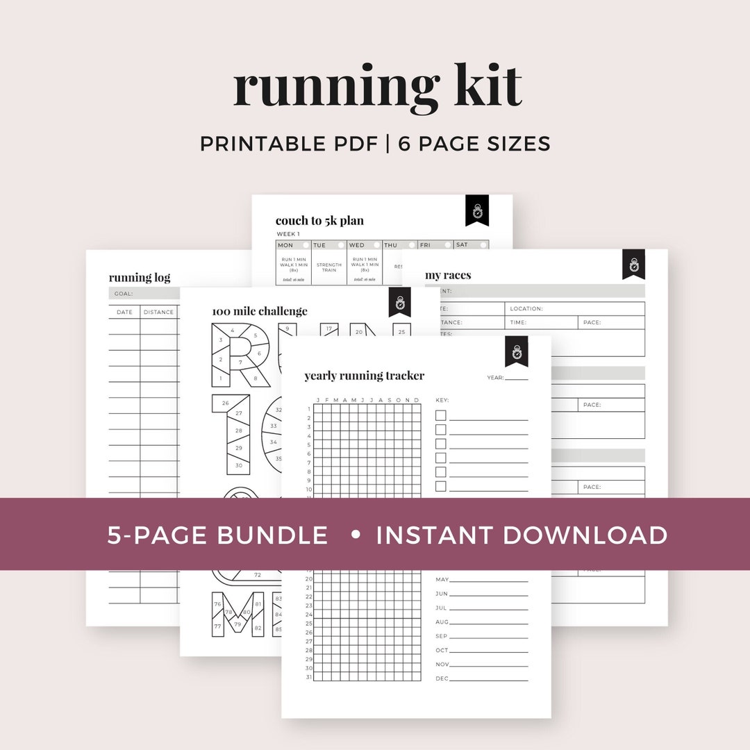 Running Tracker Kit, Fitness Planner, Couch to 5K Plan, Race Log ...