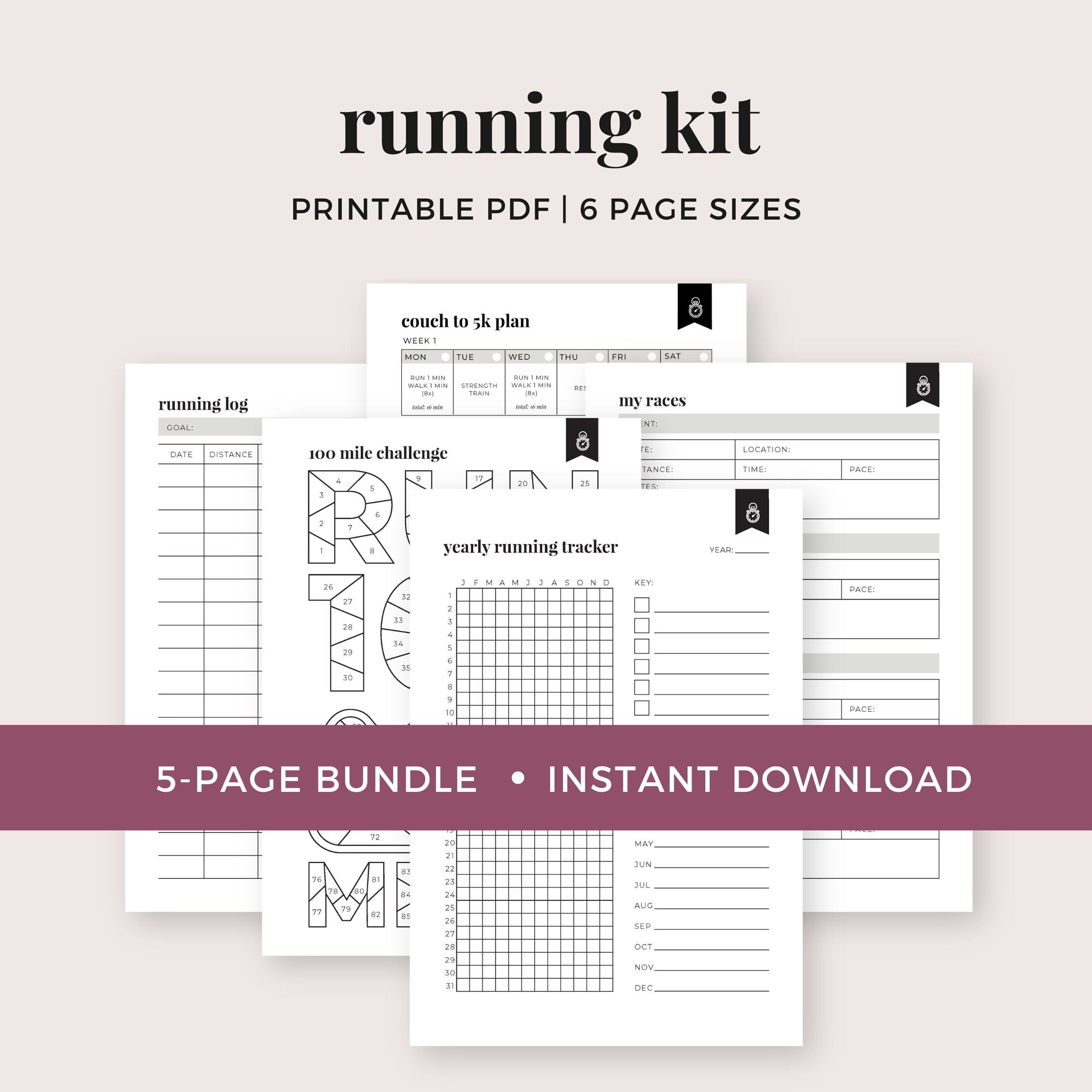 Running Tracker Kit, Fitness Planner, Couch to 5K Plan, Race Log ...