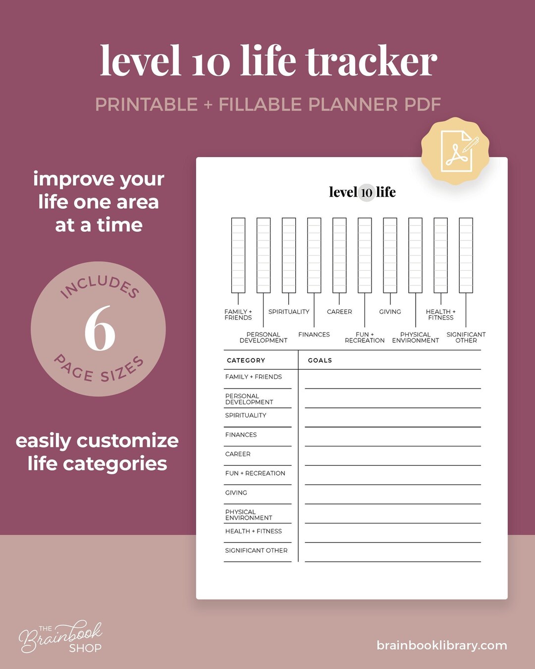 Level 10 Life Tracker, Goal Planner, Goal Tracking Printable, Life ...