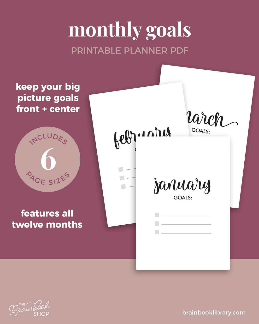 Monthly Goals, Goal Setting Insert, Dashboard for Month || A4 / A5 ...