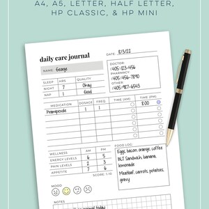 EDITABLE Daily Caregiver Journal, Caregiving Log, Caregiving Tracker ...