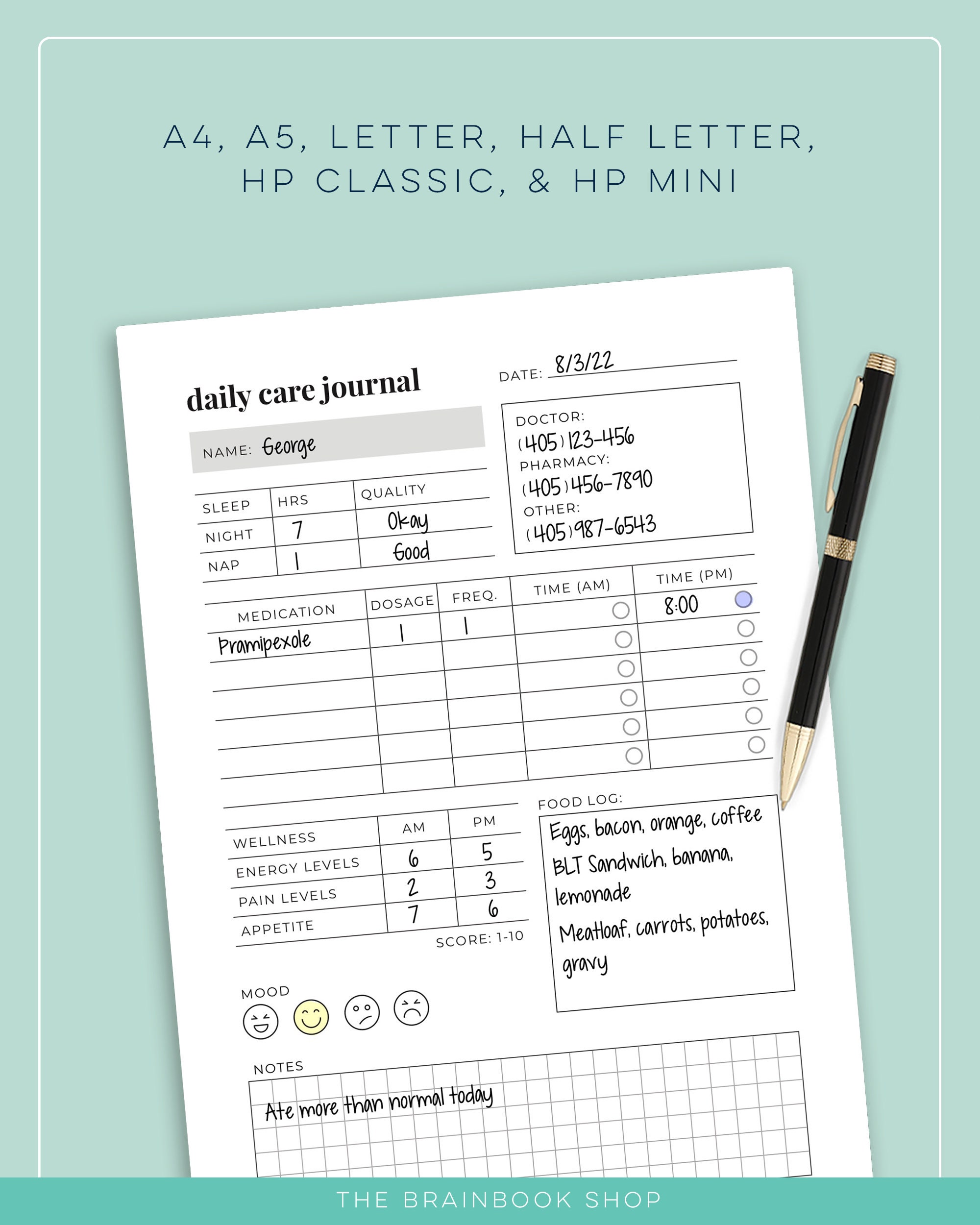 EDITABLE Daily Caregiver Journal, Caregiving Log, Caregiving Tracker ...