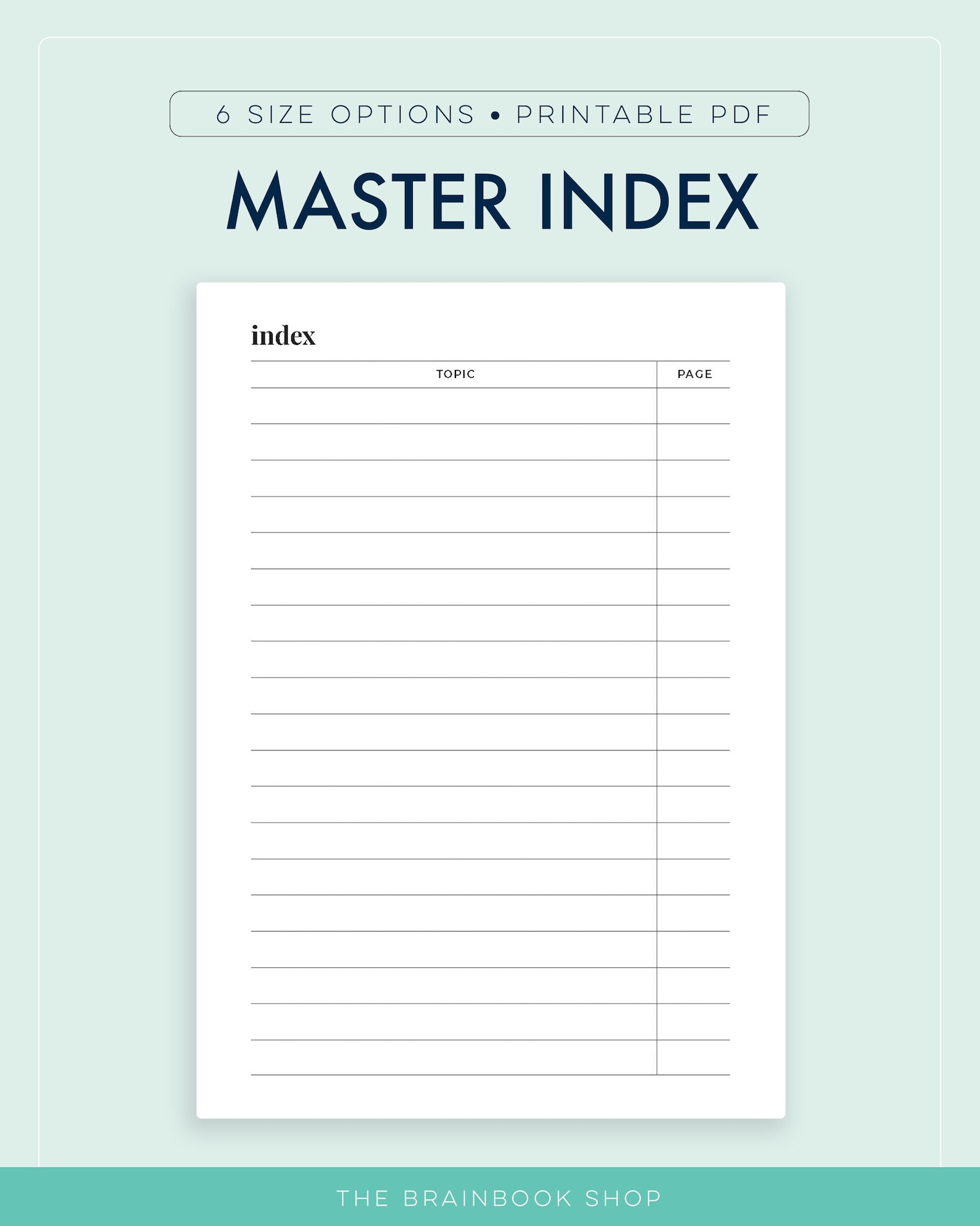 Master Index Printable, Bullet Journal Index, Index Page, Table of ...