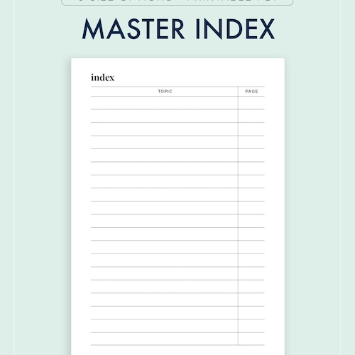 Master Index Printable Bullet Journal Index Index Page - Etsy