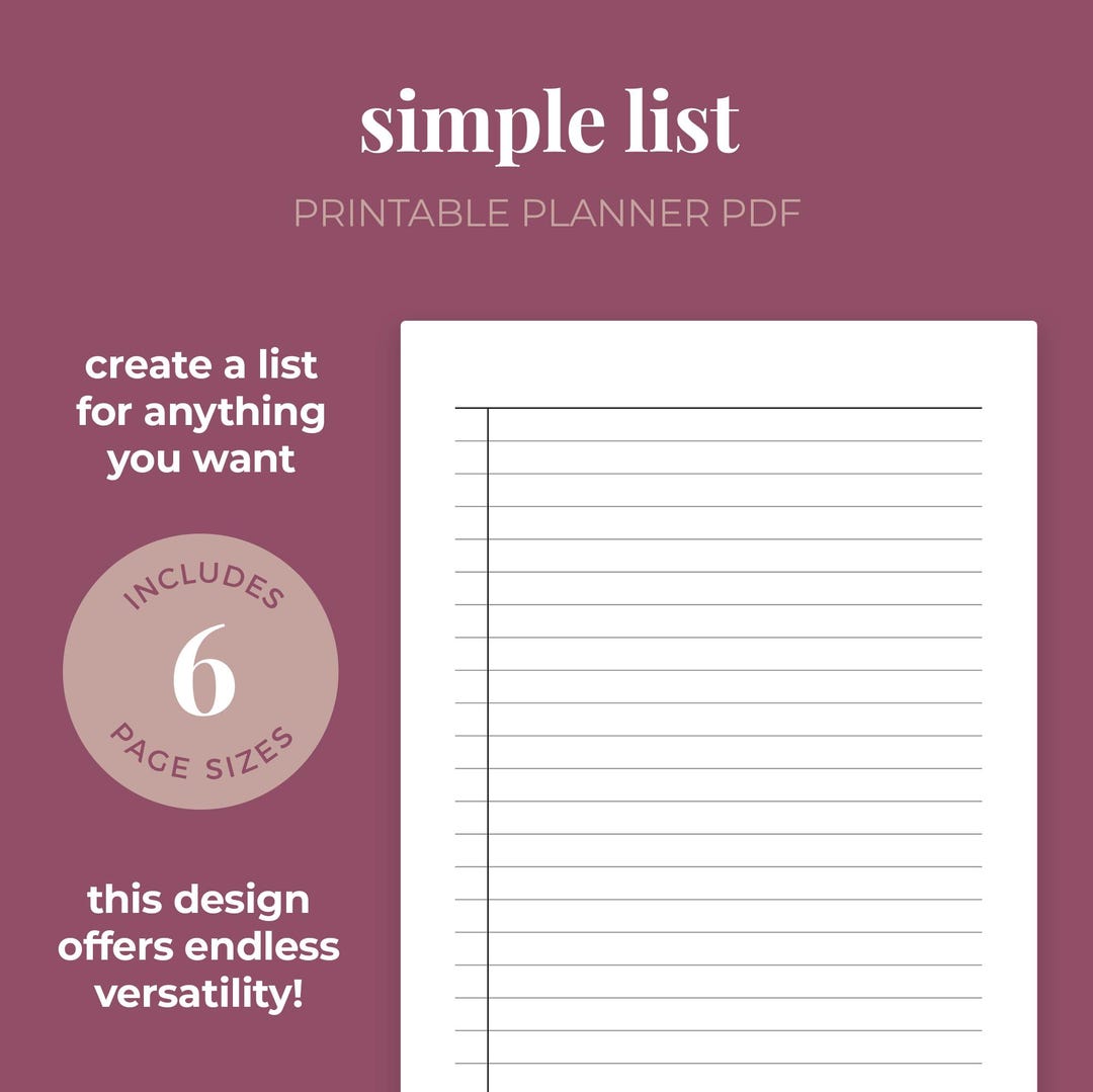 Simple List Printable, Minimalist List for Planner, Bullet Journal List ...