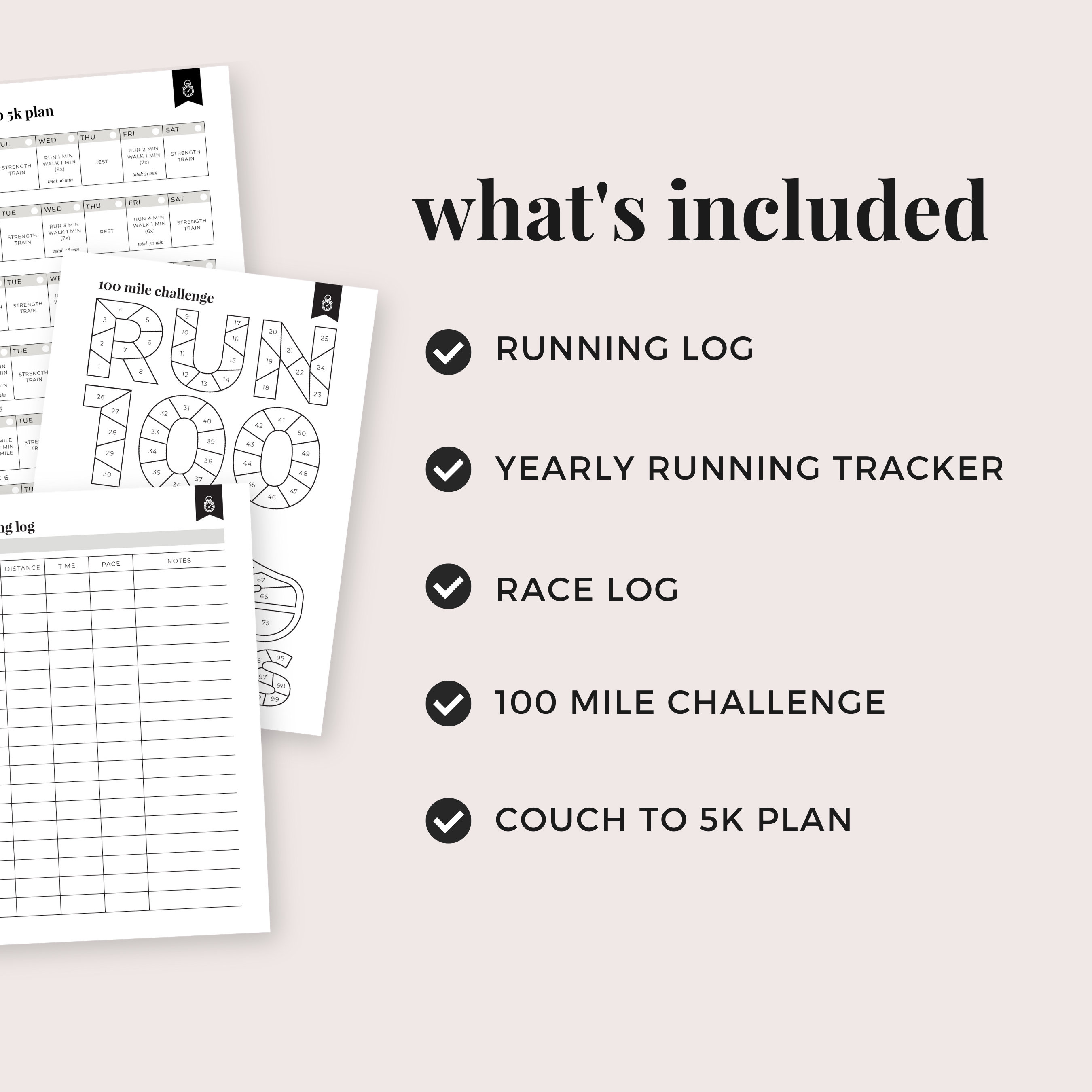 Running Tracker Kit, Fitness Planner, Couch to 5K Plan, Race Log ...