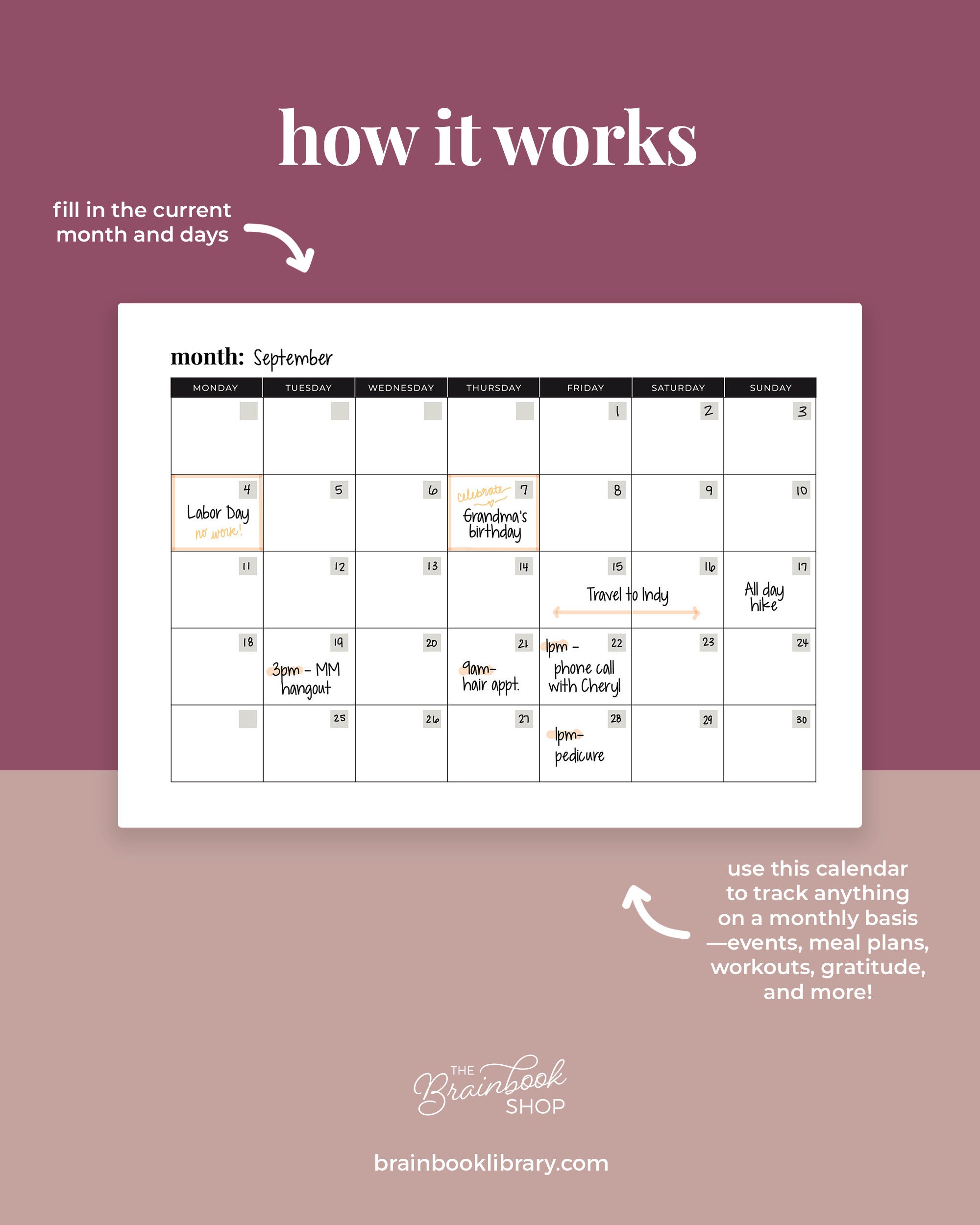 Monthly Calendar, Undated, Sunday Start, Monday Start, Landscape ...