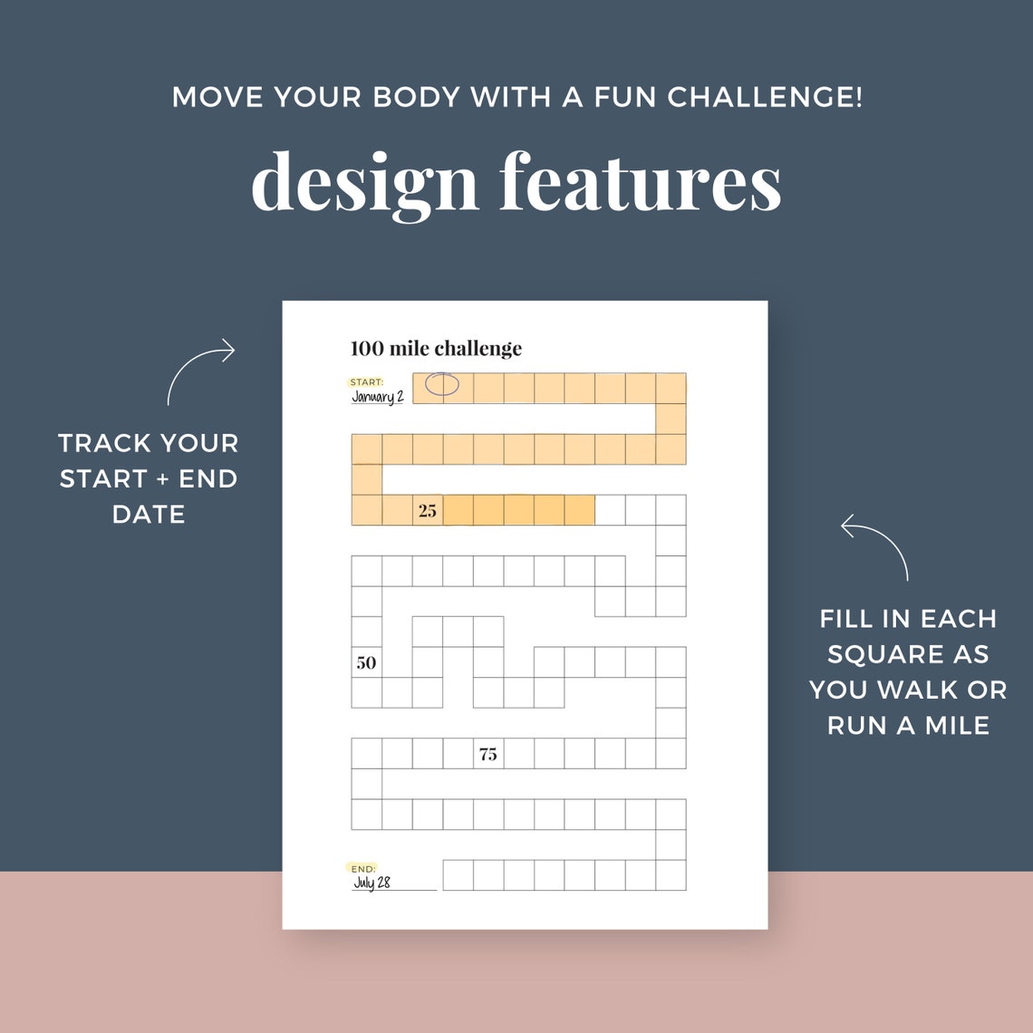 100 Mile Fitness Challenge PDF Tracker, Walking Log, Running Log ...