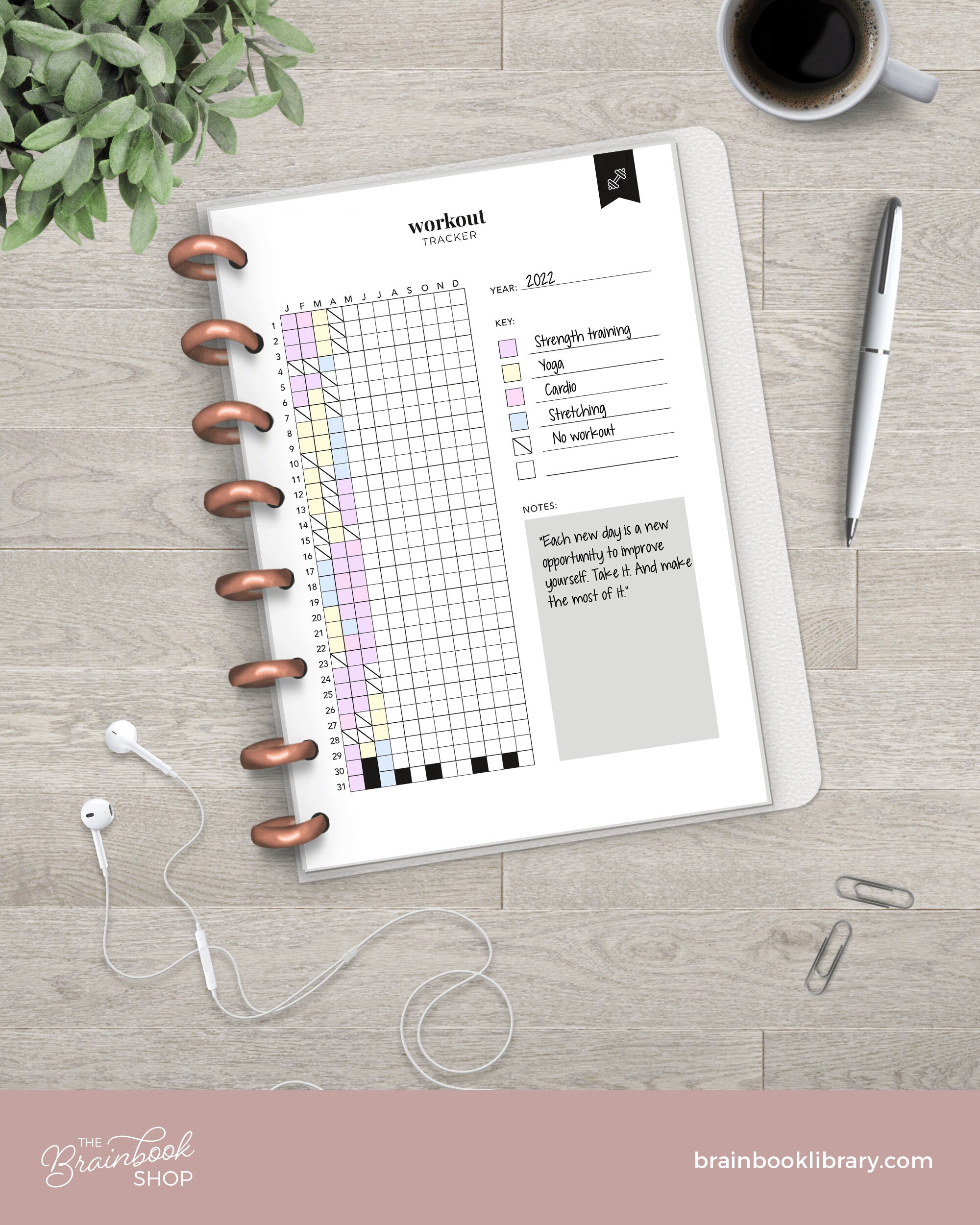 A Year of Workouts, Yearly Workout Tracker, Exercise Log, Workouts in ...