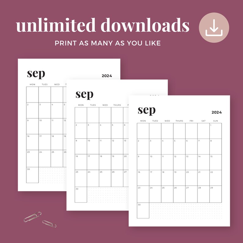 2024 Portrait Monthly Calendars, Printable Calendar Template ...