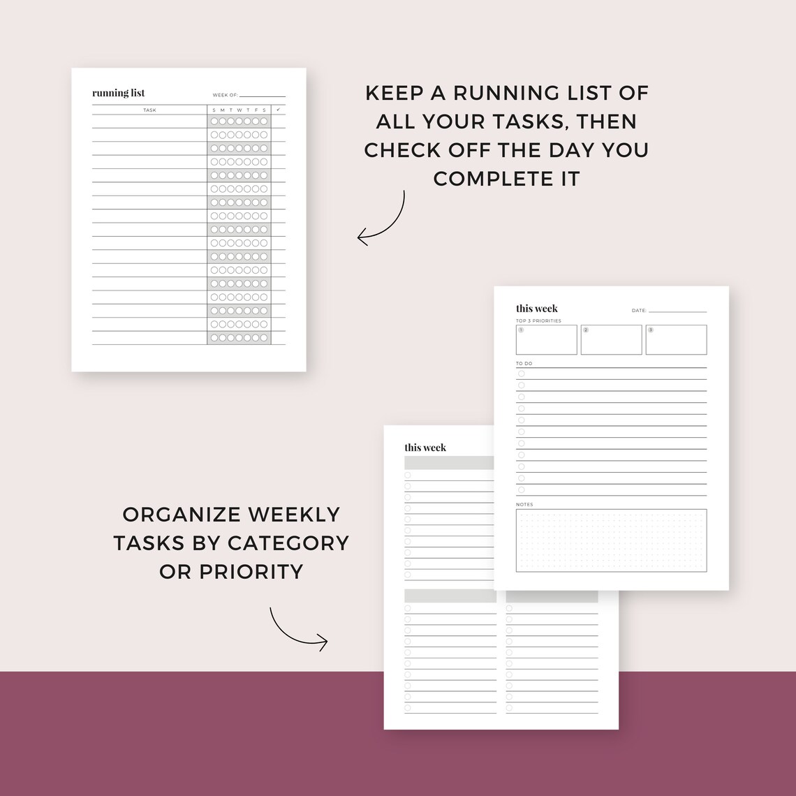 To Do List Printable Digital Bundle, PDF Checklists, Weekly Task List ...