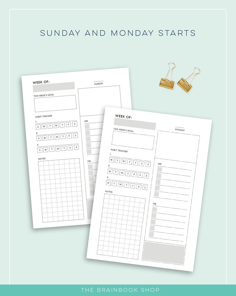 AM/PM Weekly Planner, Weekly Planner Layout, Weekly Habit Tracker, Week ...