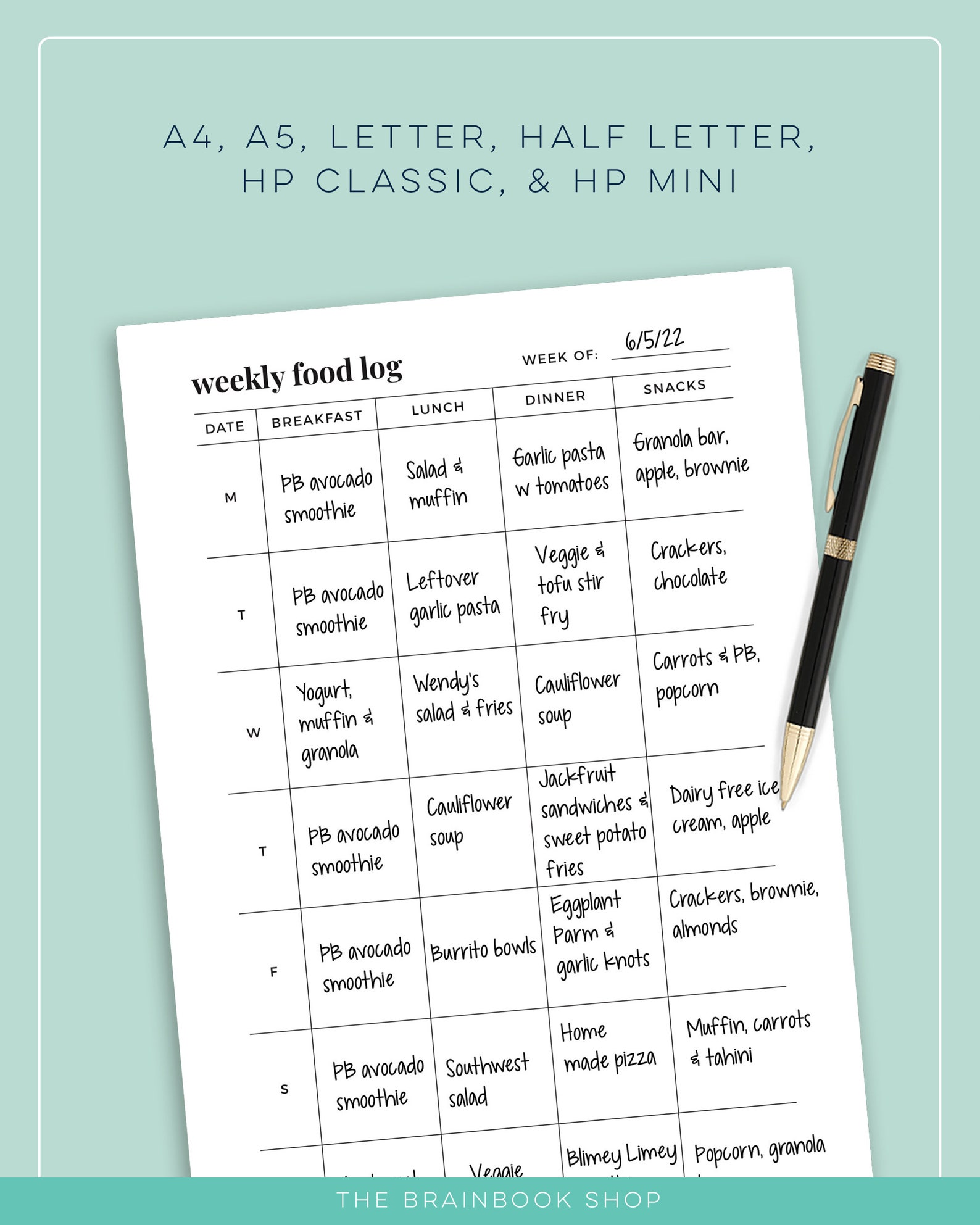 Weekly Food Log, Food Diary, Food Journal, Food Tracker Printable || A4 ...