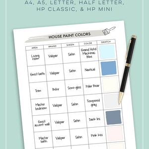 House Paint Swatch and Color Tracker || A4 / A5 / Letter / Half Letter ...