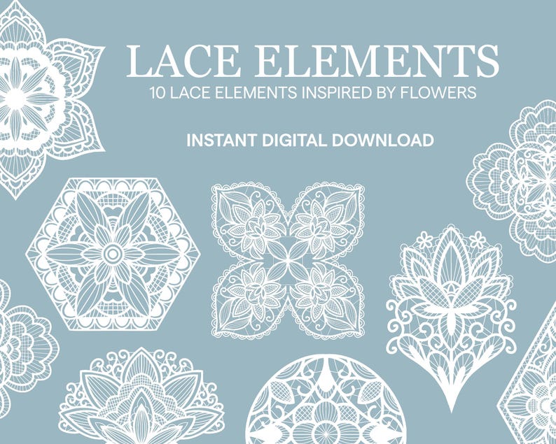 Floral White Lace Elements: 10 PNG Designs (digital Download) - Etsy