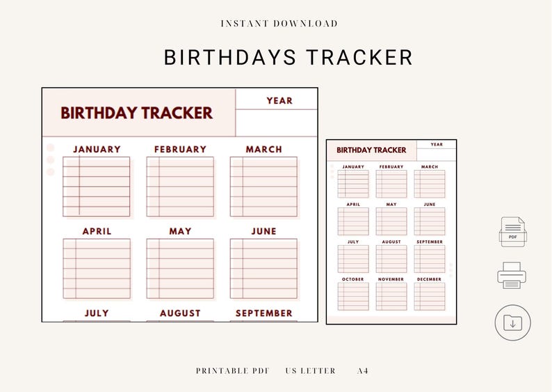 Birthday Tracker Printable, Birthday Calendar, Birthday Reminder ...