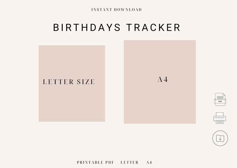 Birthday Tracker Printable, Birthday Calendar, Birthday Reminder ...