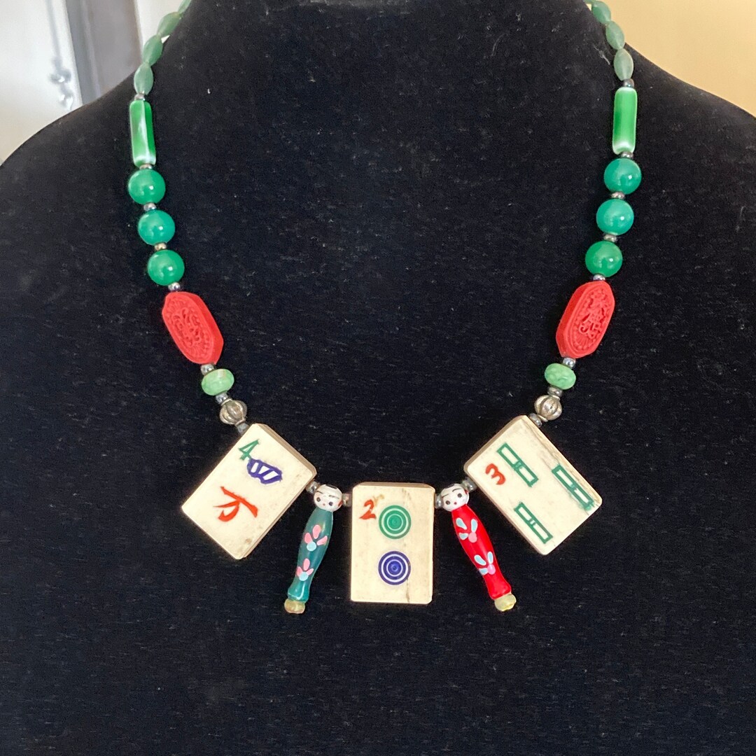 Whimsical Mahjong Necklace. Three Vintage Upcycled Mah Jongg Tiles, and ...