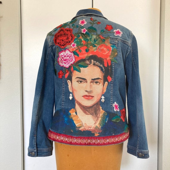 Viva Frida Jacket Appliqued Flowers Tumble Onto Digital Frida - Etsy
