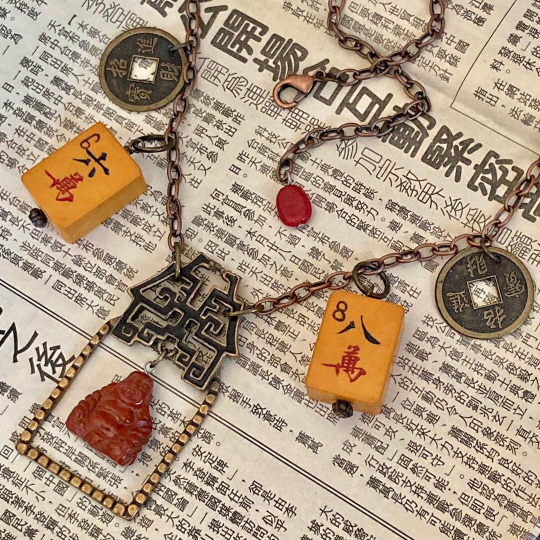 Lucky Numbers Mahjong Tile Necklace. Wealth, Success, Luck Upcycled ...