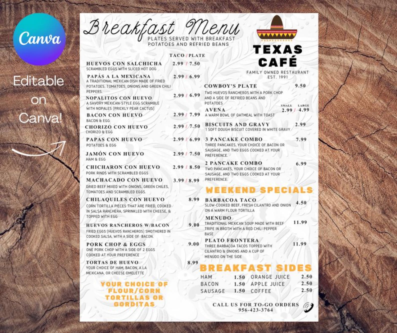 Editable Mexican Restaurant Menu Template: Canva Design (digital ...