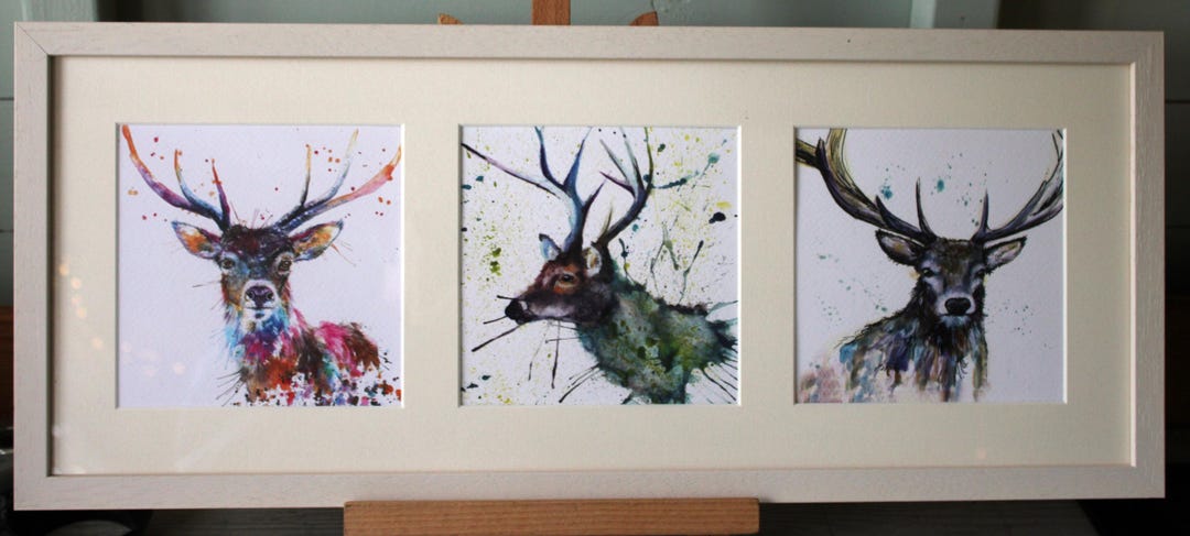 Splatter Stag Family Open Edition Triptych Artwork by Katherine ...