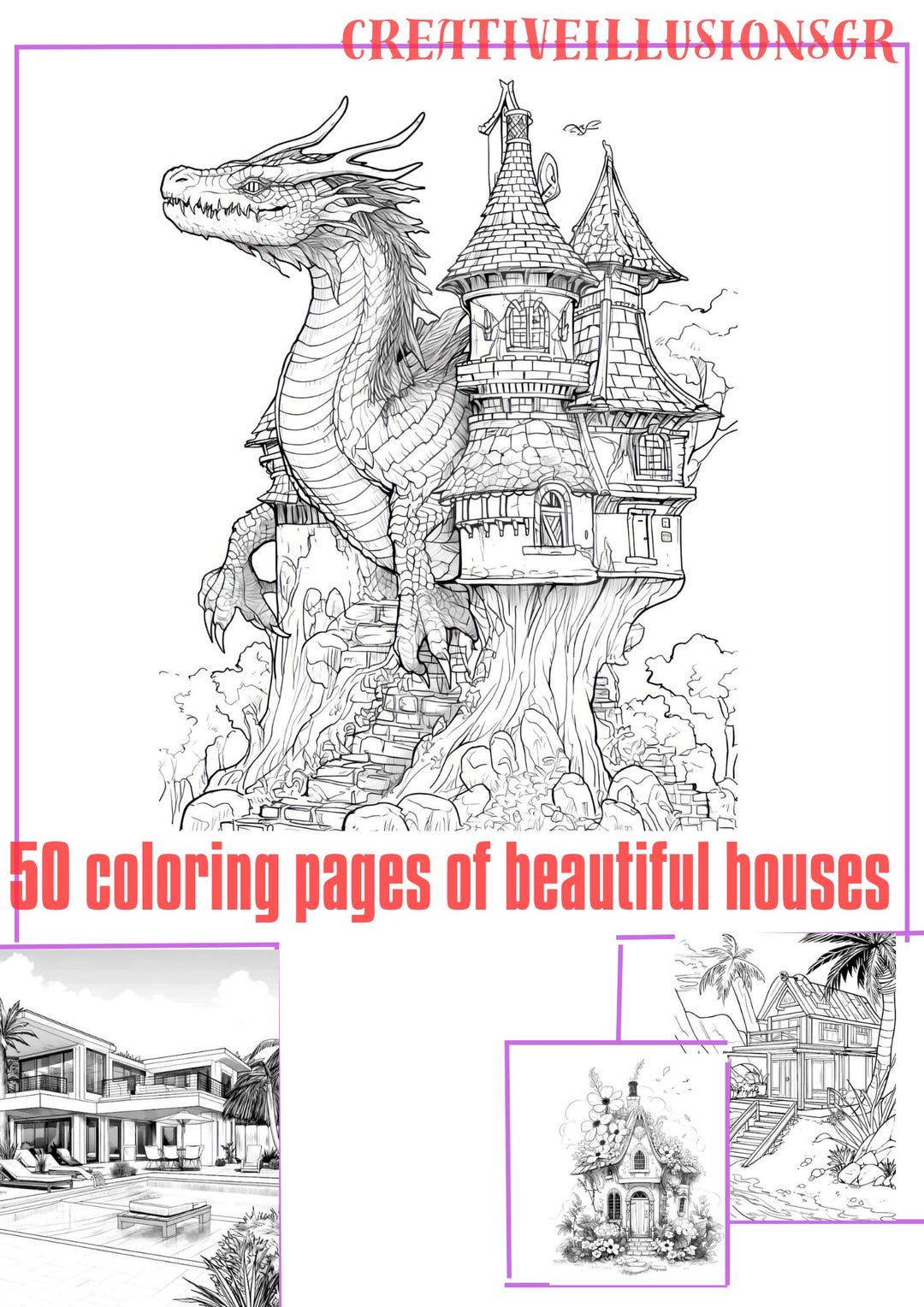 Colouring Pages , Beautiful Houses, Architecture , Designs, Colouring ...