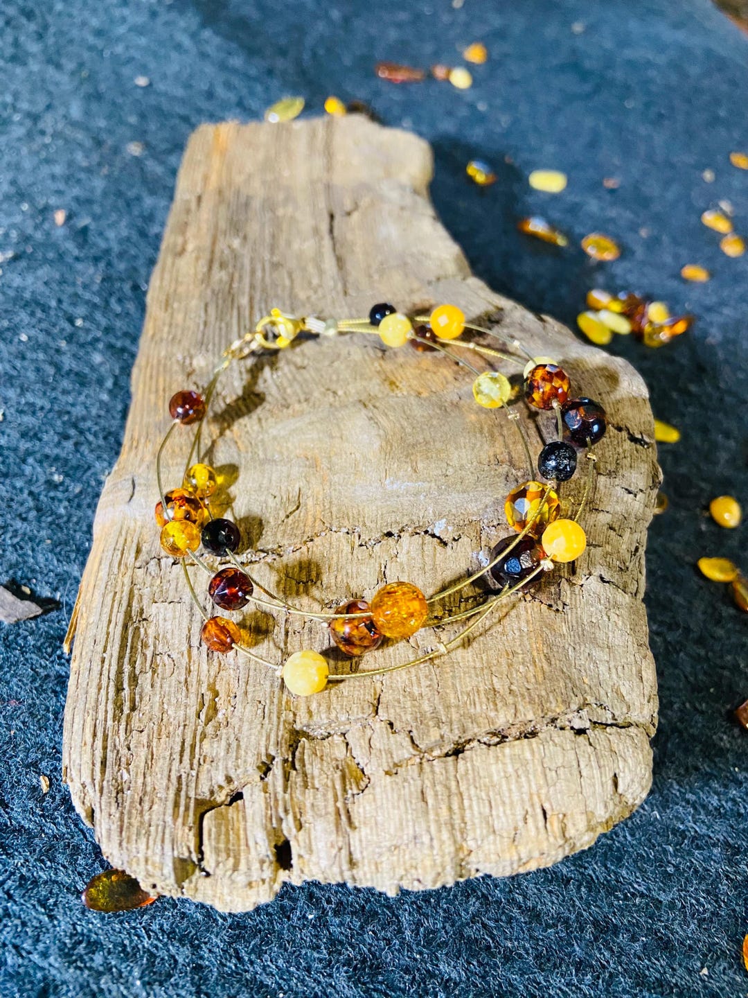 Unique Baltic Amber 3 Strand Bracelet With Multicolor Faceted Beads ...