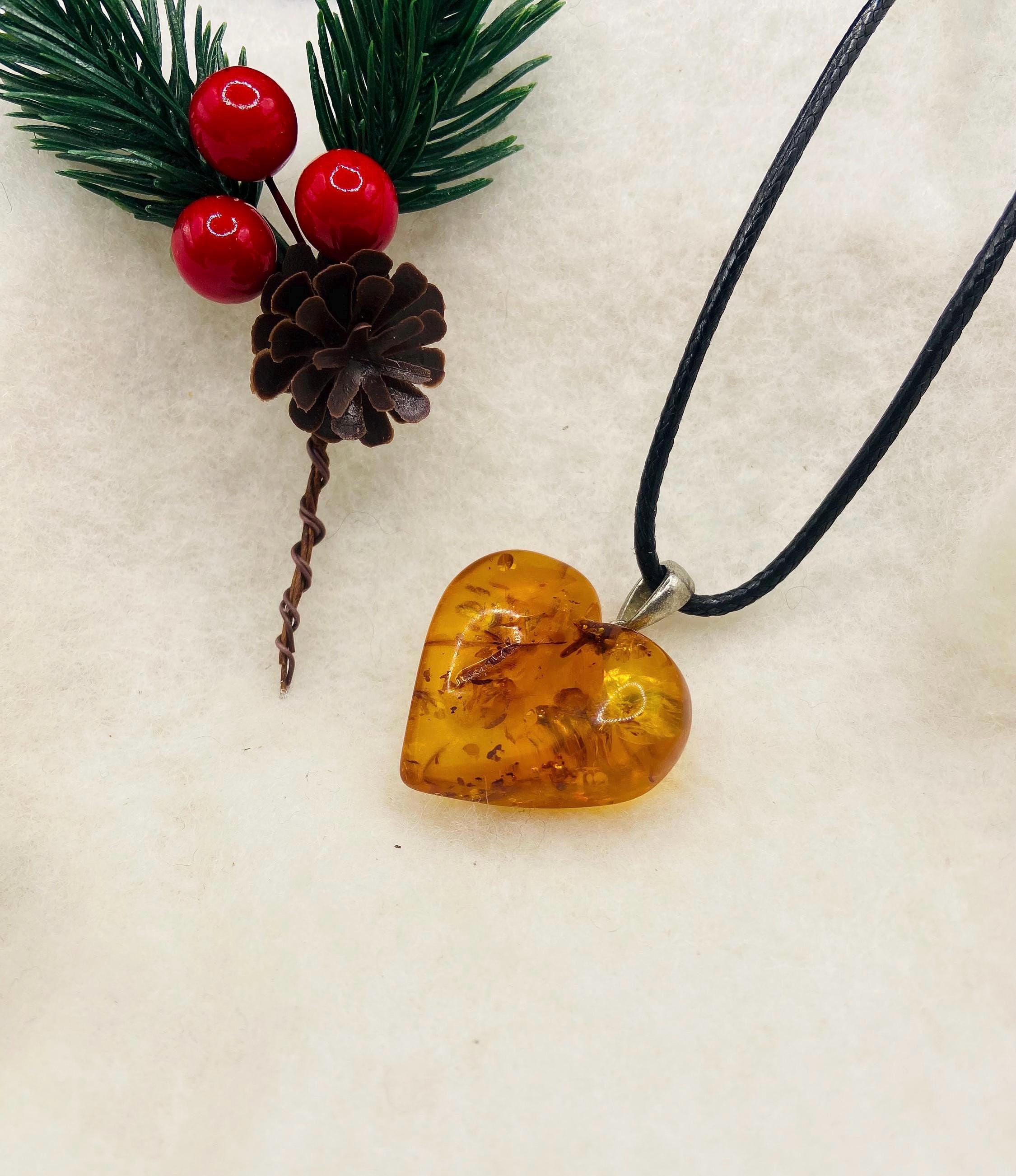 Large Baltic Amber Heart Pendant With Incredible Sun Spangles, Amber ...