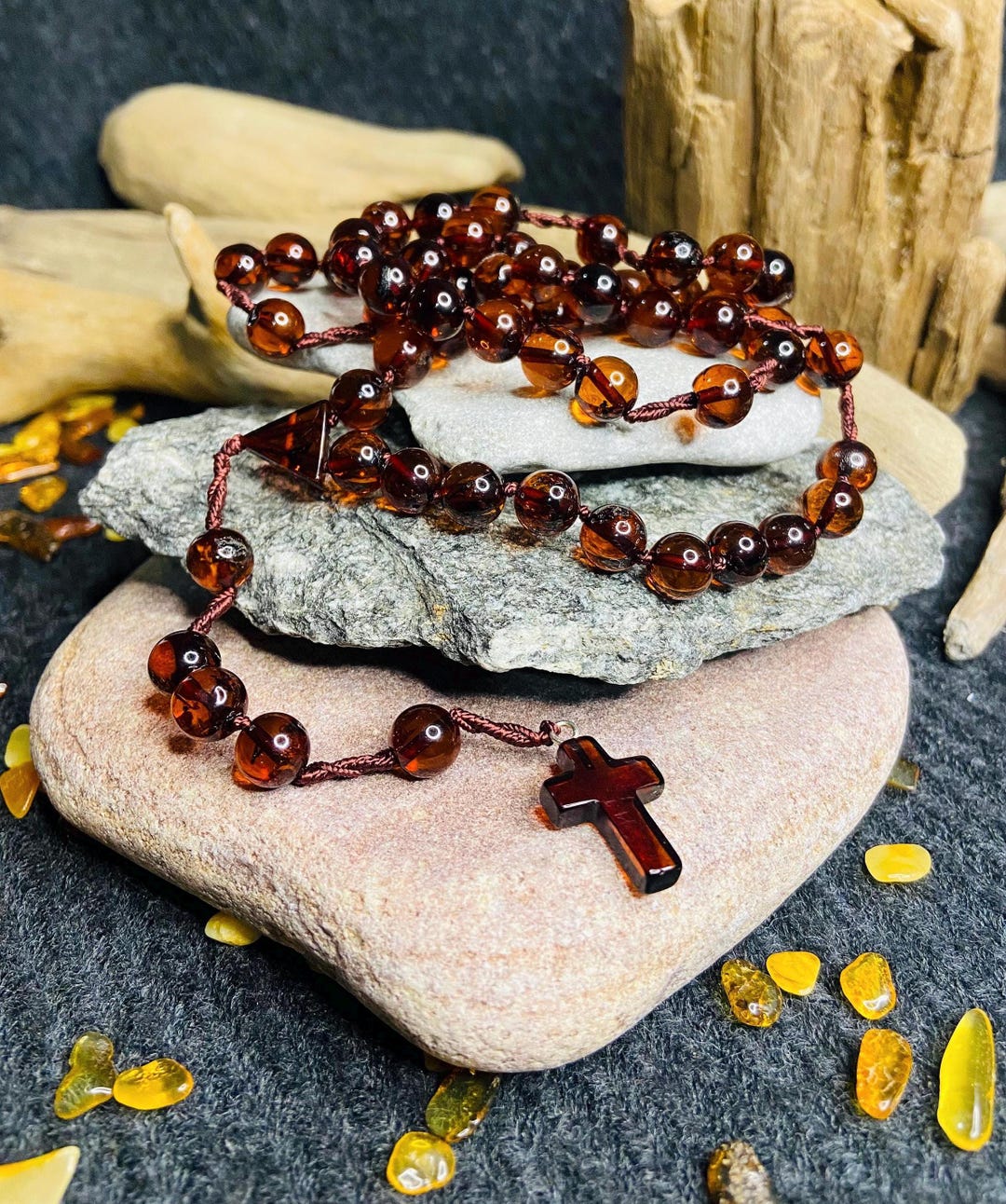 Baltic Amber Rosary, Catholic Praying Beads, Cherry Amber Religious ...