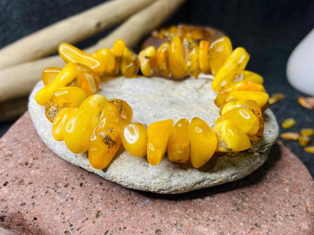 Butterscotch Amber Large Stretch Bracelet, Real Gemstone Unisex Jewelry ...