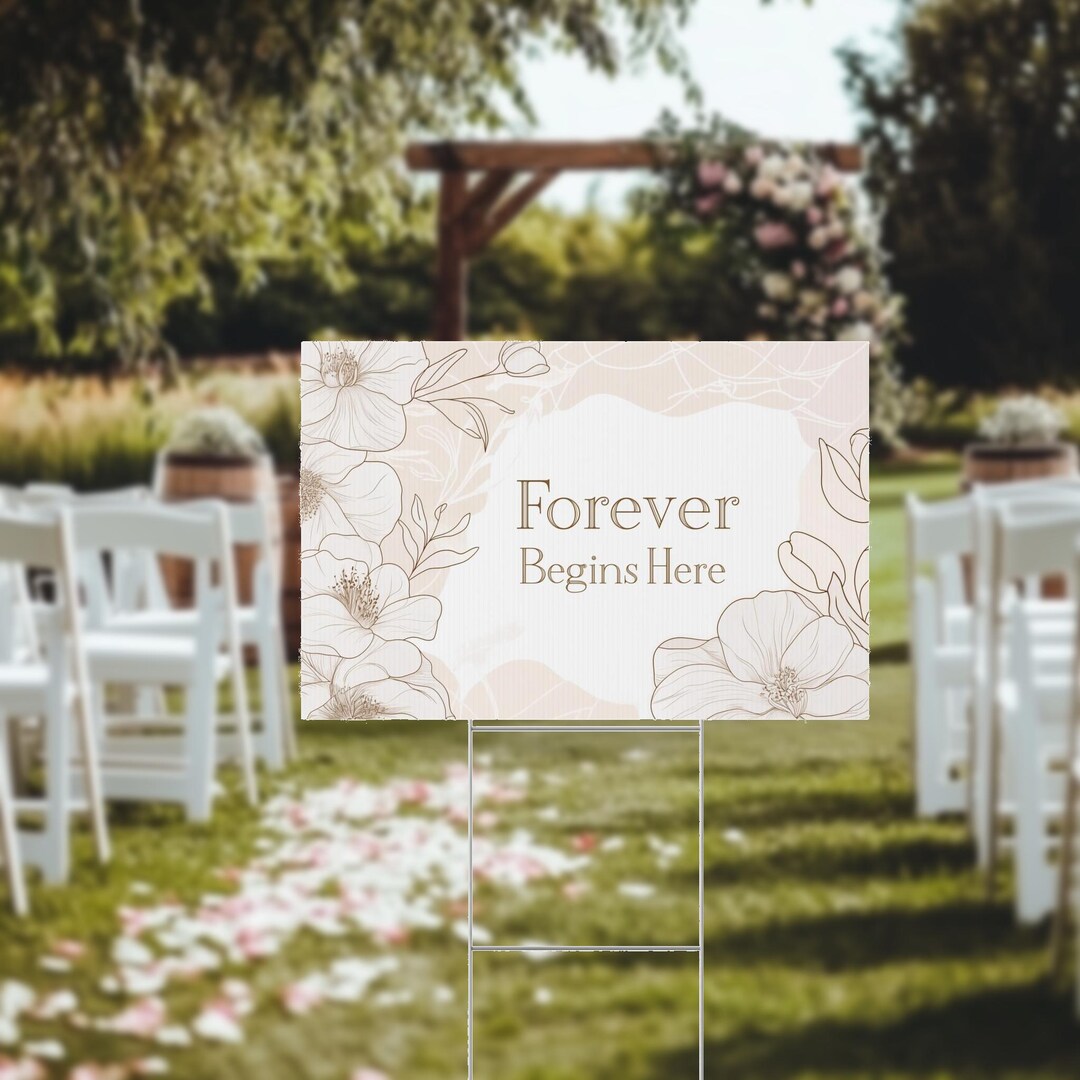Forever Begins Here Wedding Sign Elegant Floral Collage Design Romantic ...