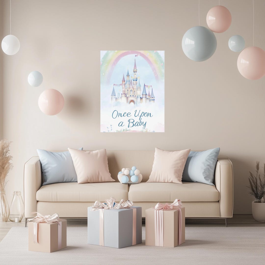Once Upon a Baby Princess Castle Poster Rainbow & Fairy Tale Art Gender ...